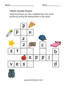 Crossword sound puzzle worksheets – CleverLearner Preschool Resources