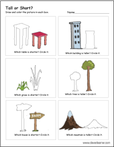 Tall or Short Measurement Worksheets for children – CleverLearner ...