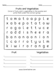 Fruits and Vegetables activity sheets for children – CleverLearner ...